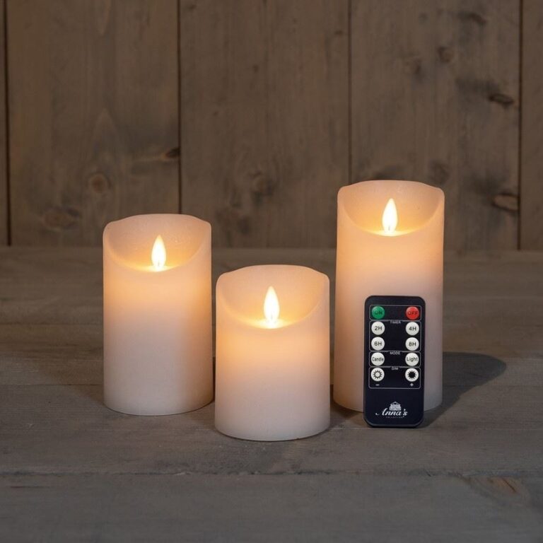 3x LED kaarsen Wit wax rustiek + bewegende vlam - Ultiem Buitenleven